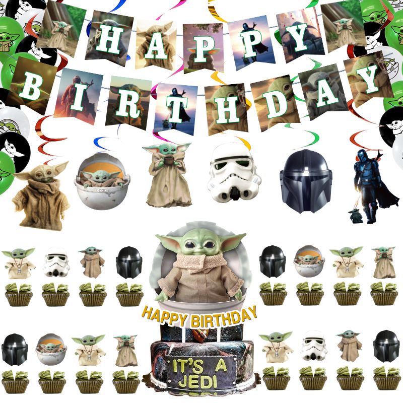 Wars Star Baby Yoda Kids Birthday Party Decor Supply Banner Cake Topper ...