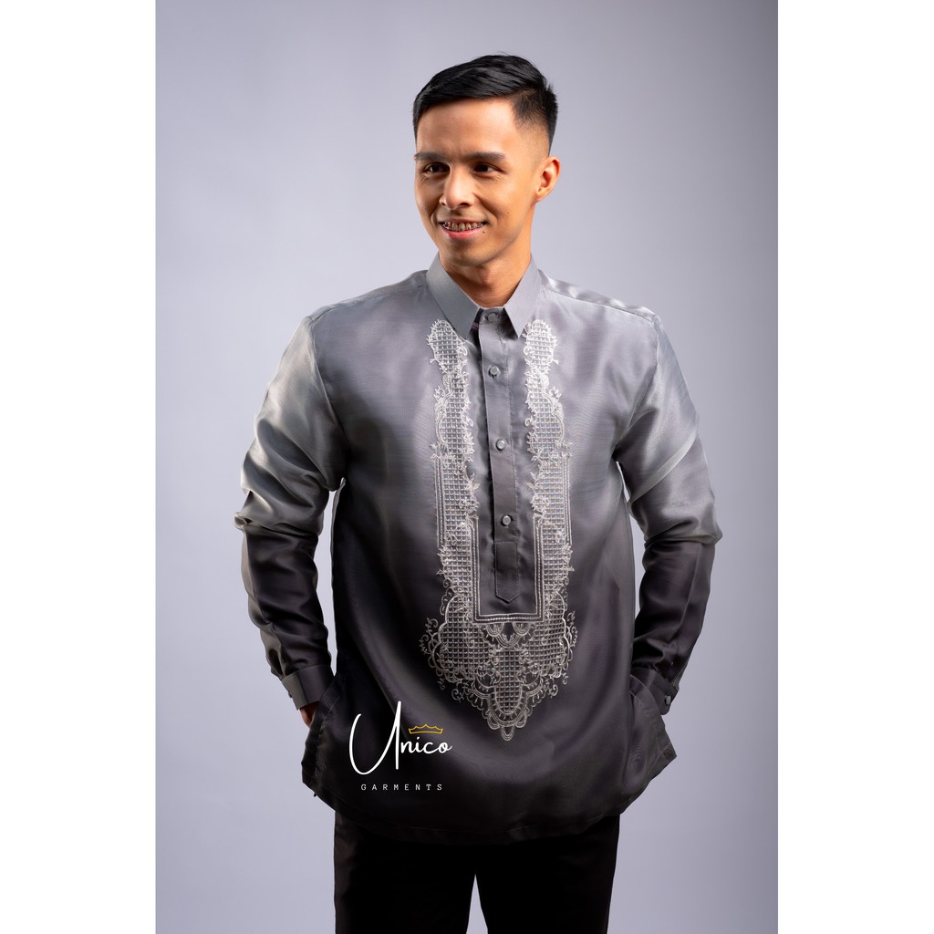 Barong Tagalog for Men Piña Organza with Lining Shades of Gray | Shopee ...