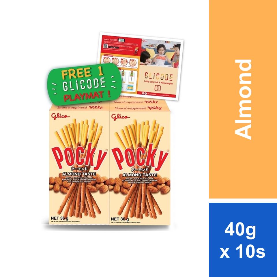 Glico Pocky Almond Biscuit Stick 40g x 10s + Glicode Playmat | Shopee Malaysia