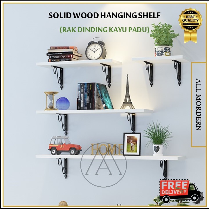 EURO STYLE SOLID WOOD WALL MOUNTED HANGING SHELF BOOK RACK BOARD ...