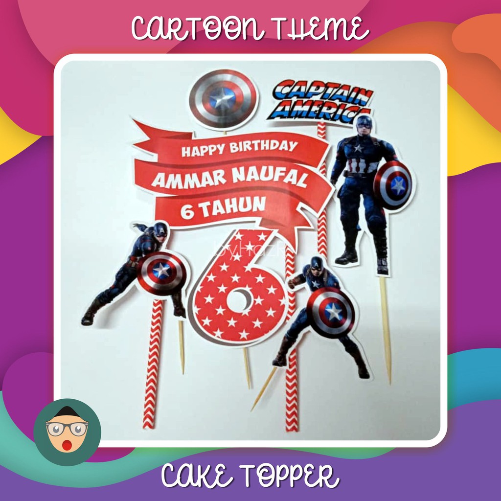 CARTOON CAKE TOPPER FOR BIRTHDAY [ADD NAME] [TAMBAH NAMA] - CAPTAIN ...
