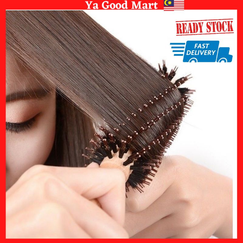 [READY STOCK] Professional Wooden Handle Anti-static Round Curly Hair ...