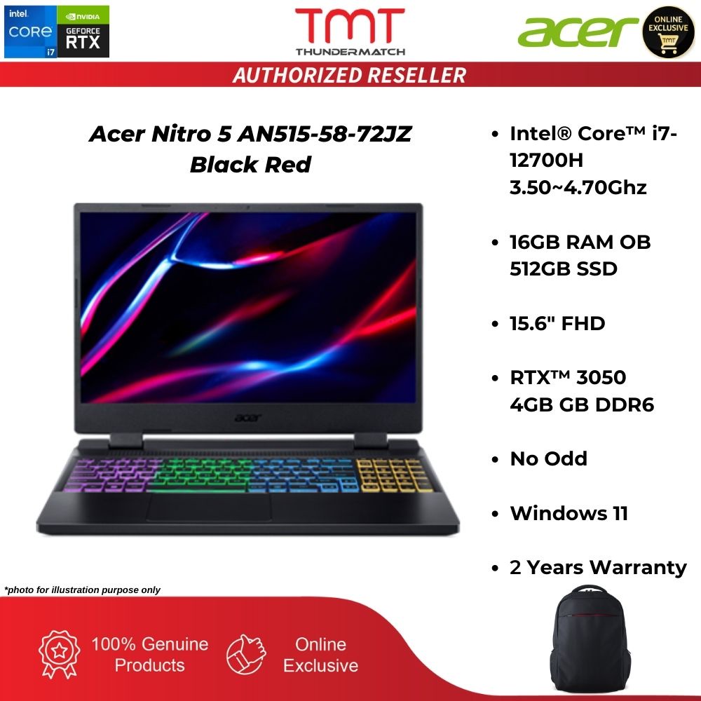 Acer Nitro 5 AN515-58-72JZ BLACK RED LAPTOP | i7-12700H | 16GB RAM ...