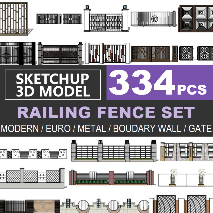 SketchUp | 3D Model Modern Railing Fence, Gate, 334 for home interior ...