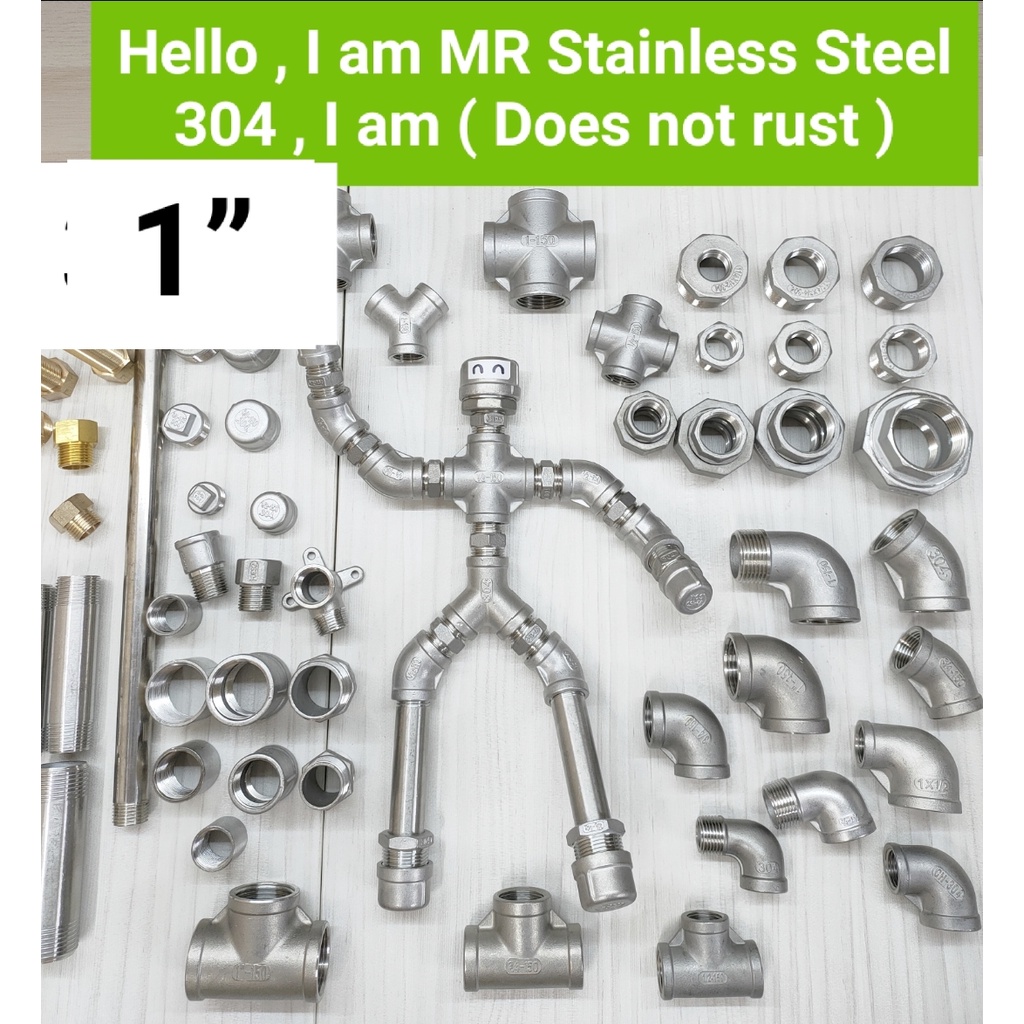 Stainless Steel 304 DN25 1'' inch inci Elbow Socket Nipple Tee Union Elbow holder End cap Plug ...