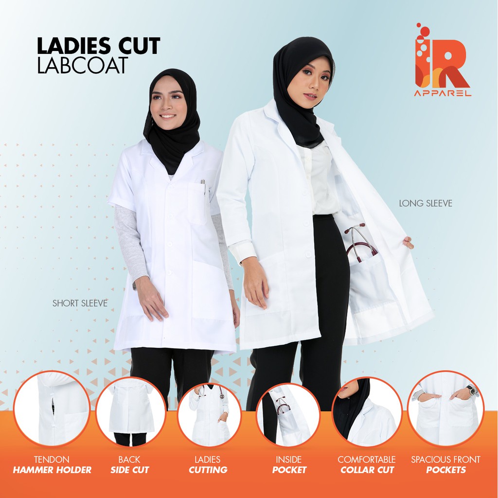 Pakaian wanita LABCOAT LADIES CUT/ LAB COAT / WHITECOAT / JUBAH MAKMAL (IR APPAREL) | Shopee ...