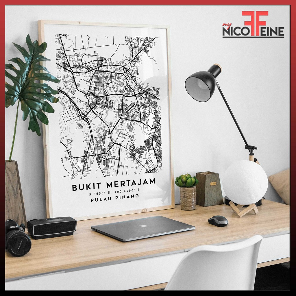 [Poster Only] Bukit Mertajam Penang Pulau Pinang Minimal City Map Black ...