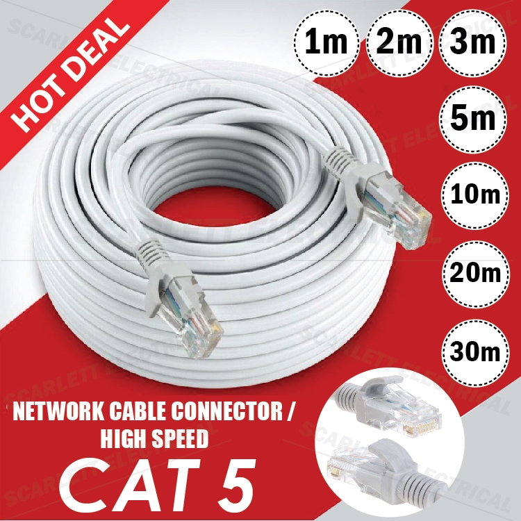 White RJ45 CAT 5 Ethernet Network LAN Cable Modem Router Connector ...