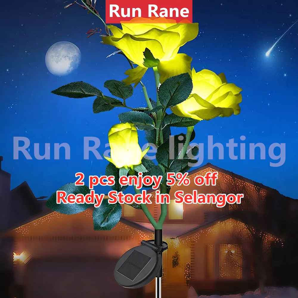 Rane pelita solar yellow rose 3 head gantung raya bulb outdoor pathway ...