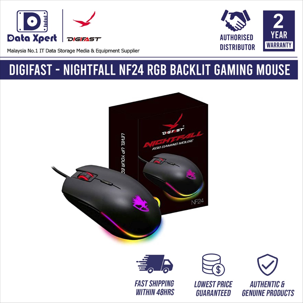 Digifast Nightfall NF24 RGB Backlit Gaming Mouse, Symmetrical Design ...