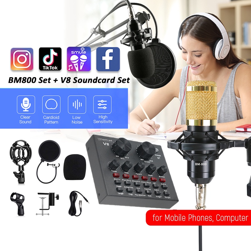 Professional Condenser BM800 with V8 Studio Microphone Vocal Record Mic ...