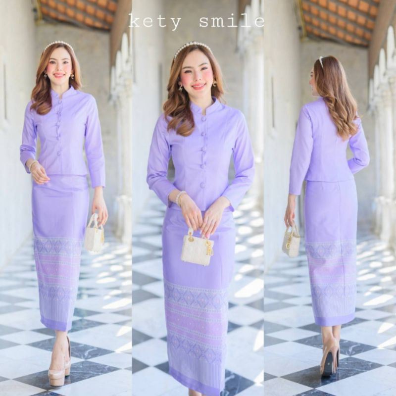 Thai Chitralada Set In Pastel Colors Beautiful Work Suitable For Merit ...