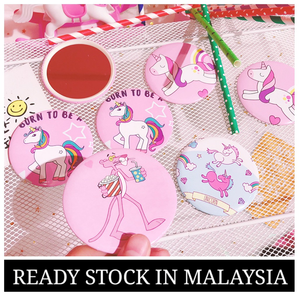 Cute Little Unicorn Cartoon Portable Circular Small Mini Mirror Make Up ...