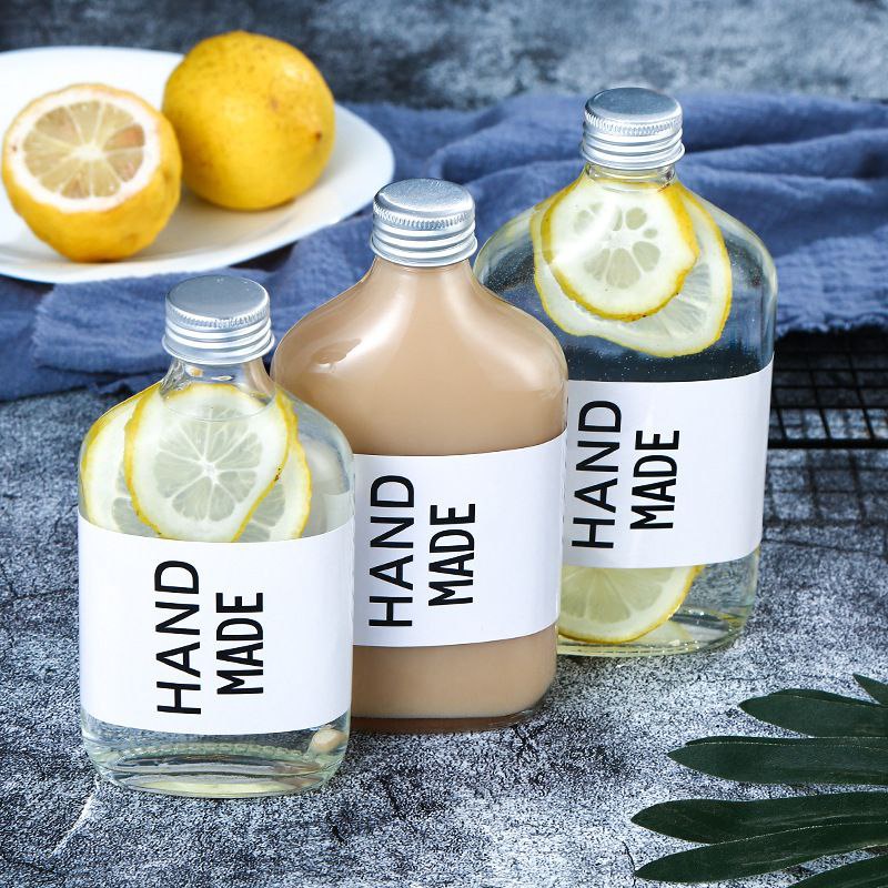 200ml Flat Glass Bottle with Silver Screw Cap / Cold Brew Bottle ...