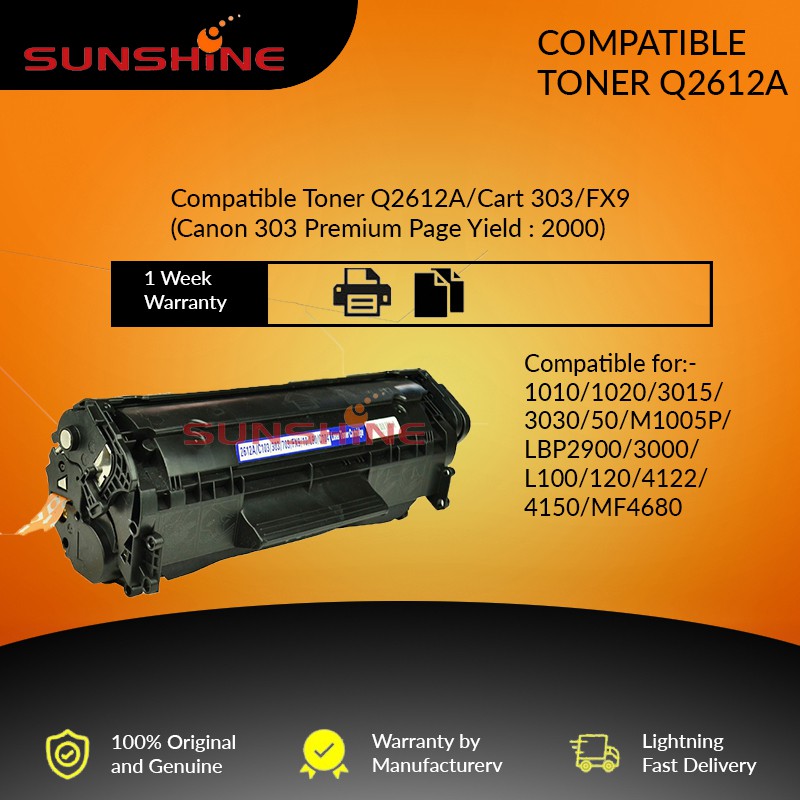 Compatible Toner Q2612A / Cart 303 / FX9 (Canon 303 Premium Page Yield ...