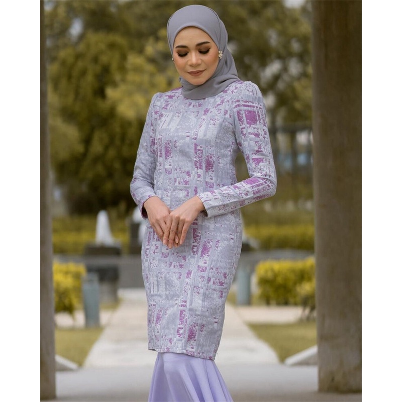 Kebaya Style Basic baju kurung Kurung batik lilac Modern Style Cut with ...