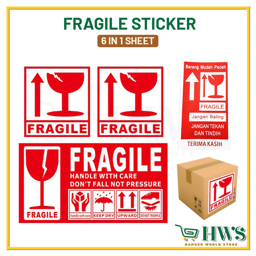 HWS FRAGILE STICKER FRAGILE LABEL WARNING LABEL MUDAH PECAH PELEKAT ...