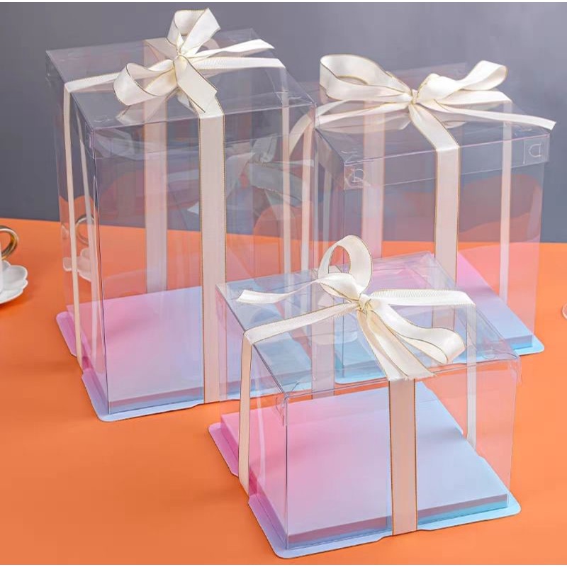 Gradient Color Transparent Cake Box Gift Box (No Ribbon) for Birthday ...