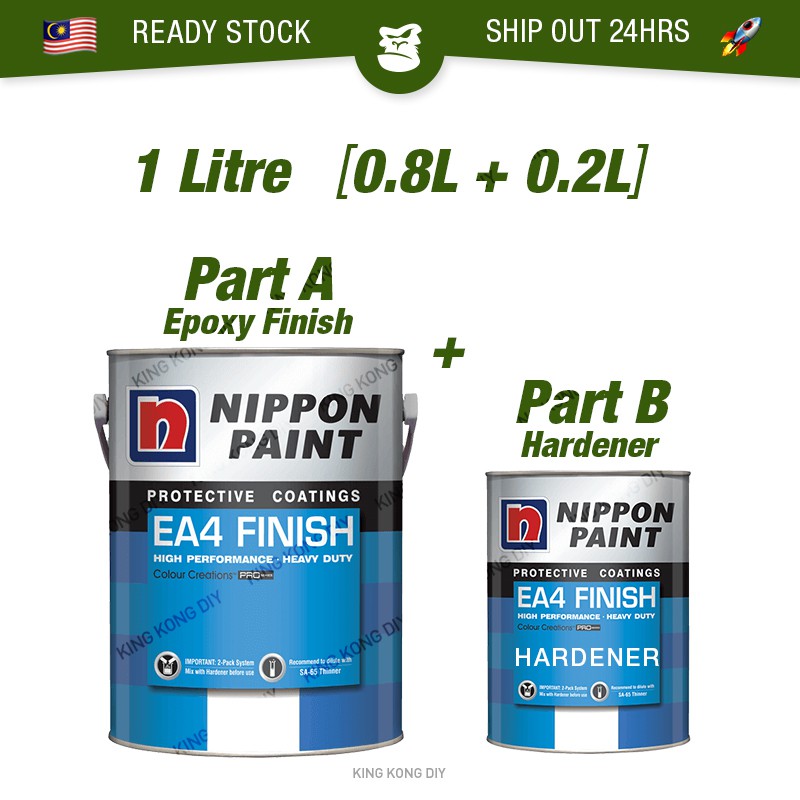 1L NIPPON PAINT EA4 Finish HB c/w Hardener Epoxy Floor Wall Paint Cat ...