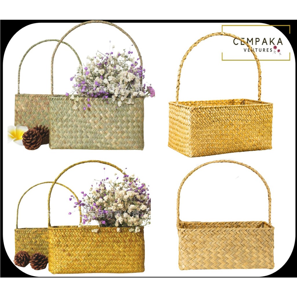 Hand Woven Rectangular Round Flower Basket Storage Rattan Strorage ...
