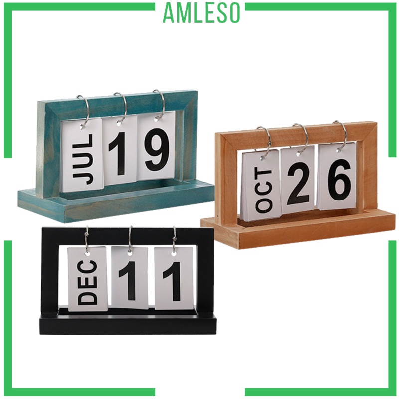 [amlesoMY] Wooden Number Perpetual Desk Calendar for Home Office Decor ...