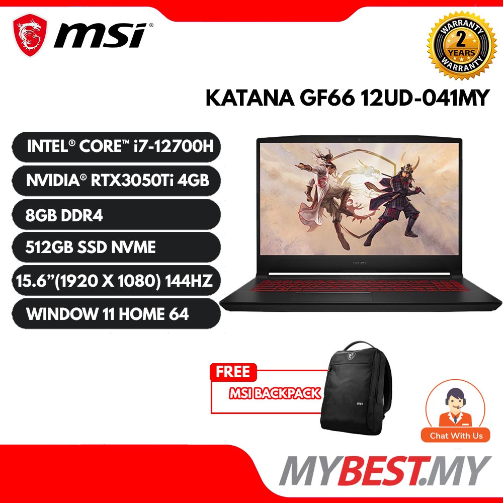 MSI KATANA GF66 12UC-270MY / GF66-12UD-041MY GAMING LAPTOP (i7-12700H/8GB/512GB SSD/15.6 FHD ...