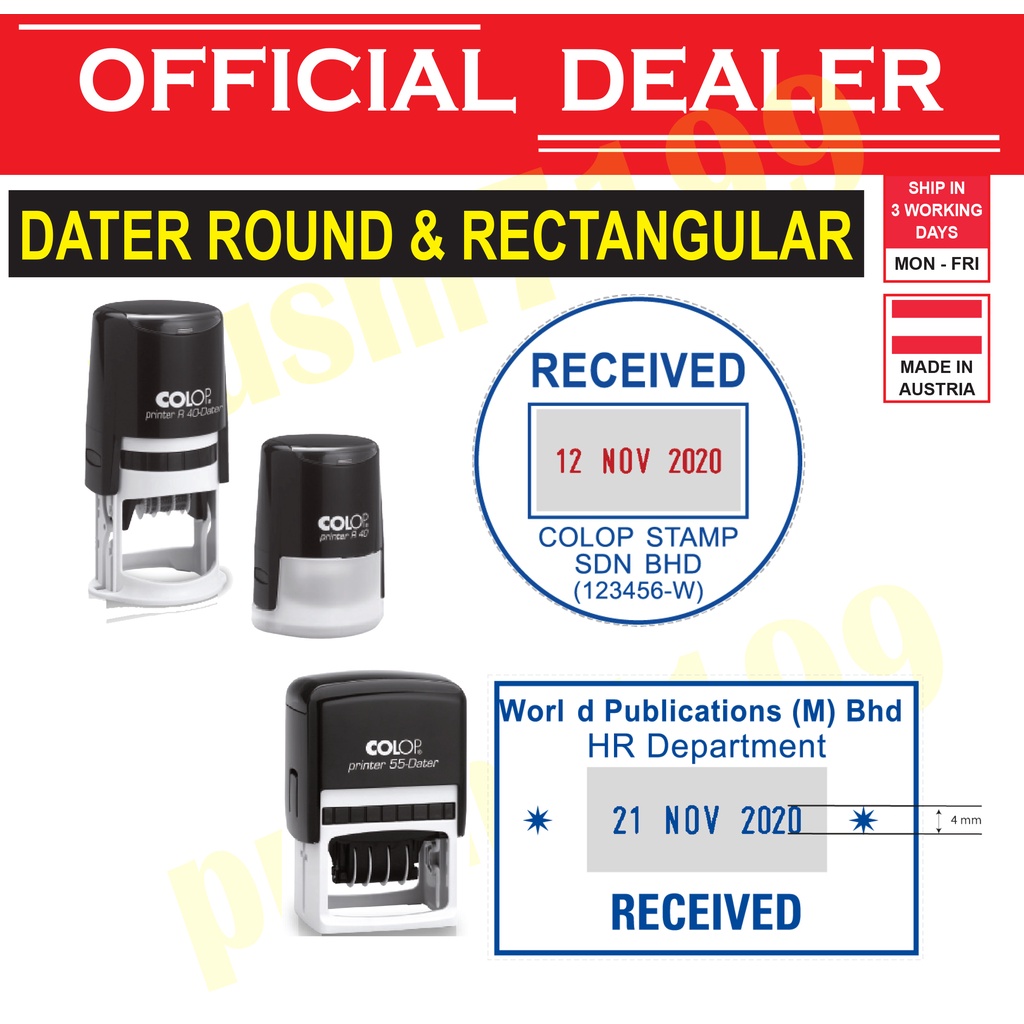 COLOP DATER ROUND & RECTANGULAR - COP TARIKH BULAT SEGI EMPAT TEPAT DATE CHOP RUBBER STAMP ...