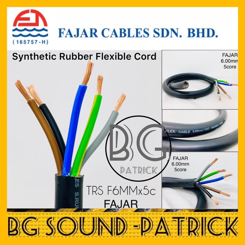 [1 METER ] Fajar Cable 6mm X 5C Synthetic Rubber Flexible Core Cables | 5core Cable | 3phrase ...