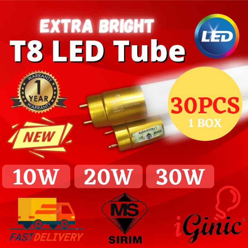 【SIRIM👍】[30PCS] LED T8 TUBE 10W/15W/20W/30W/60W 2FT/4FT LIGHT TUBE WALL CEILING LIGHTING ...