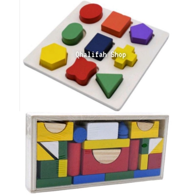 Wooden Shape Blocks Puzzle Education Toys Mainan Melatih Minda Kids ...
