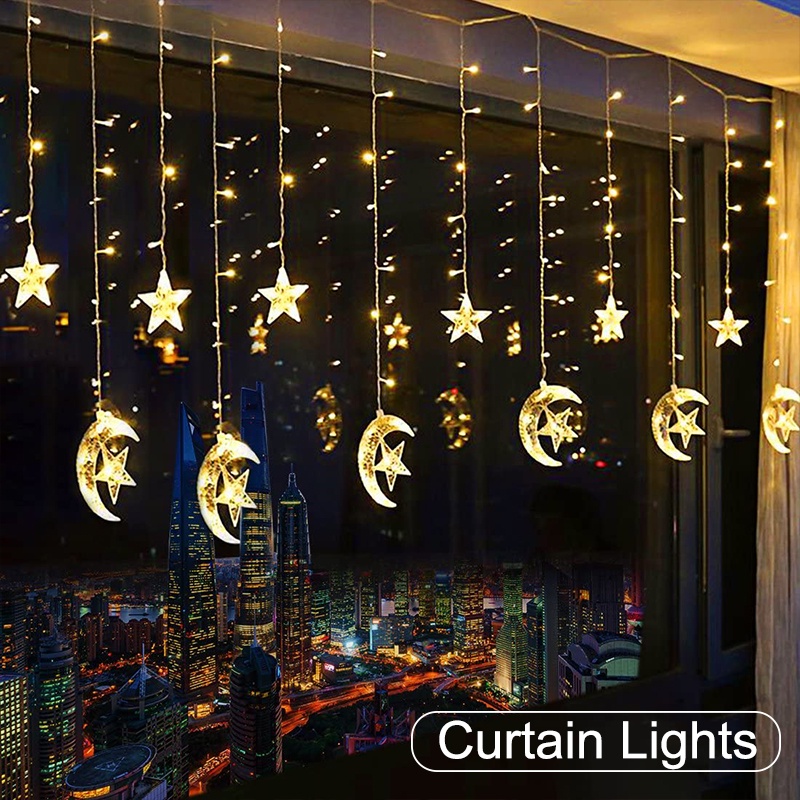 4M 138 LED Star Moon Curtain String Lights 8 Modes Decorations for Eid Ramadan Halloween Christmas Wedding Party Home Inoor Ouddoor Garden Balcony Shopee Malaysia
