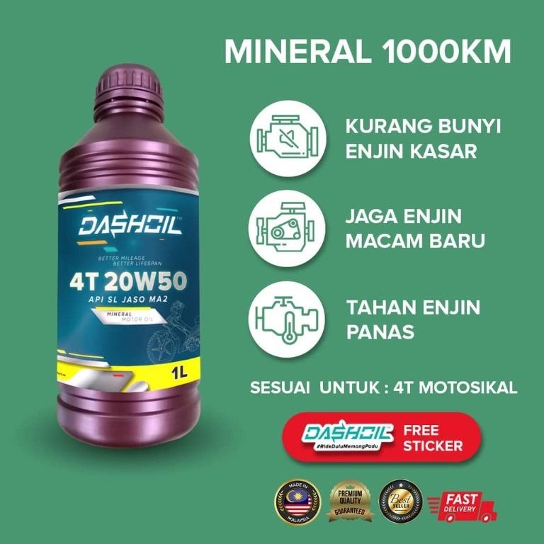 DashOil 4T 20w50 1L Semi Synthetic SN Motorcycle Engine Oil Minyak ...