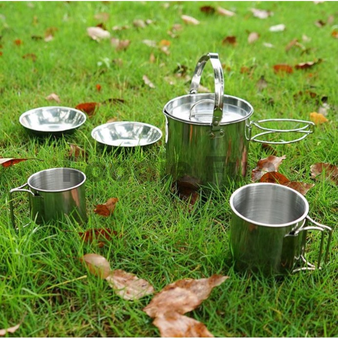 Portable Picnic Stainless Steel Kettle Bowl Mug 5pcs set Kettle 1.2L ...