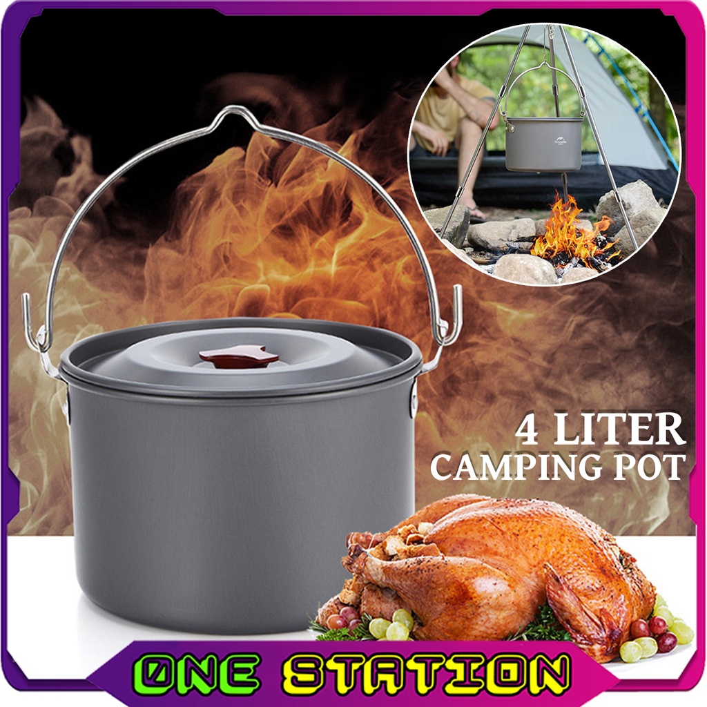 4 LITER CAMPING POT Hanging Pot Outdoor Picnic Campfire Pot Tripod ...