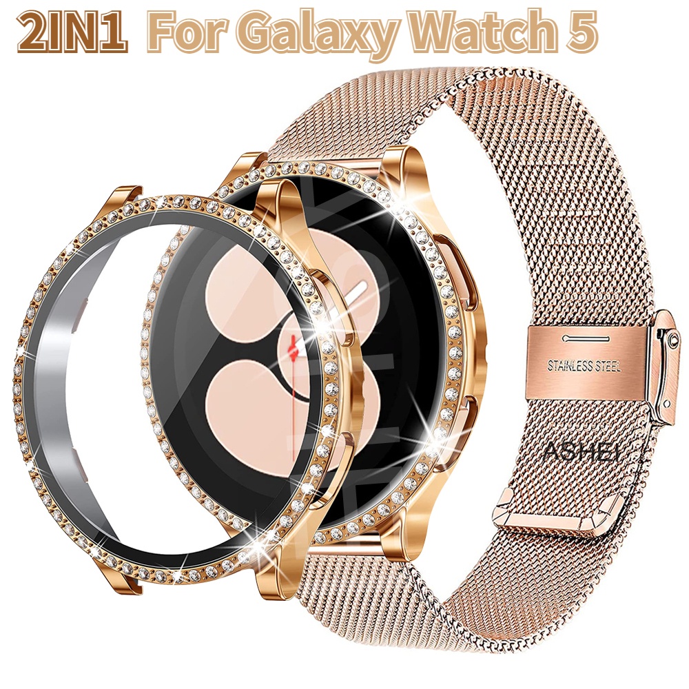 For samsung galaxy watch 5 band + case 40mm 44mm mesh loop Stainless ...