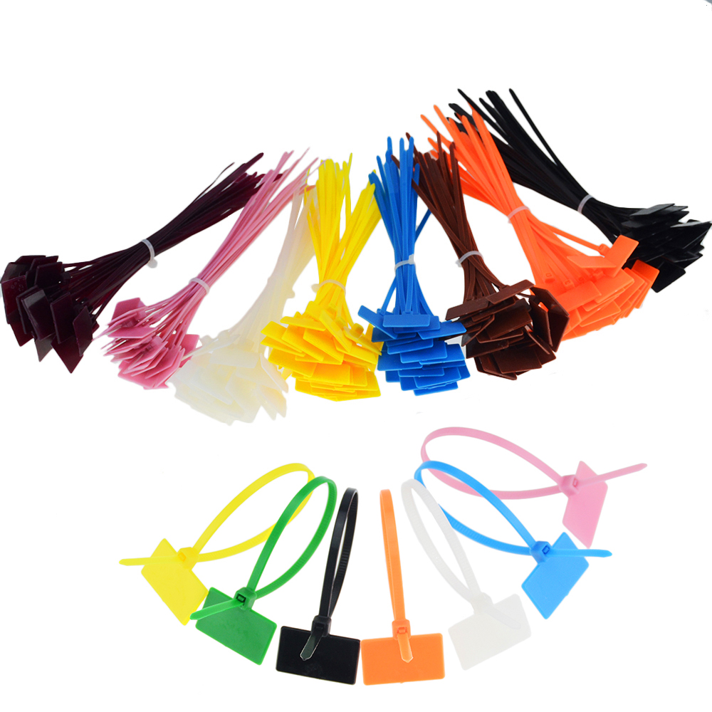 100PCS Easy Mark 4*150mm Nylon Cable Ties Tag Labels Plastic Loop Ties ...