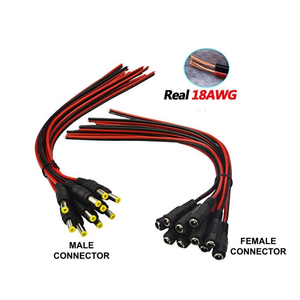 [10pcs] CCTV 12V DC Power Jack Cable with 5.1x2.1mm Male / Female ...
