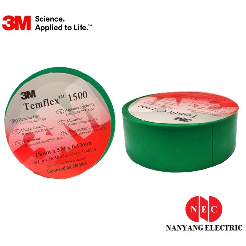 3M Temflex 1500 Electrical Tape (Green) (18MM X 5M X 0.13MM) | Shopee ...