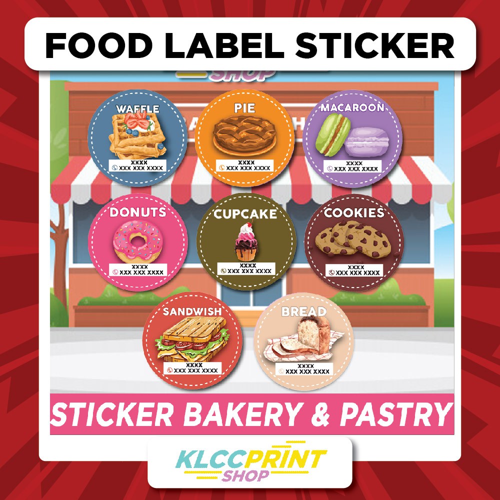 Sticker Label Foods / Sticker Bakery Pastry 2.5cm to 5cm round / square ...