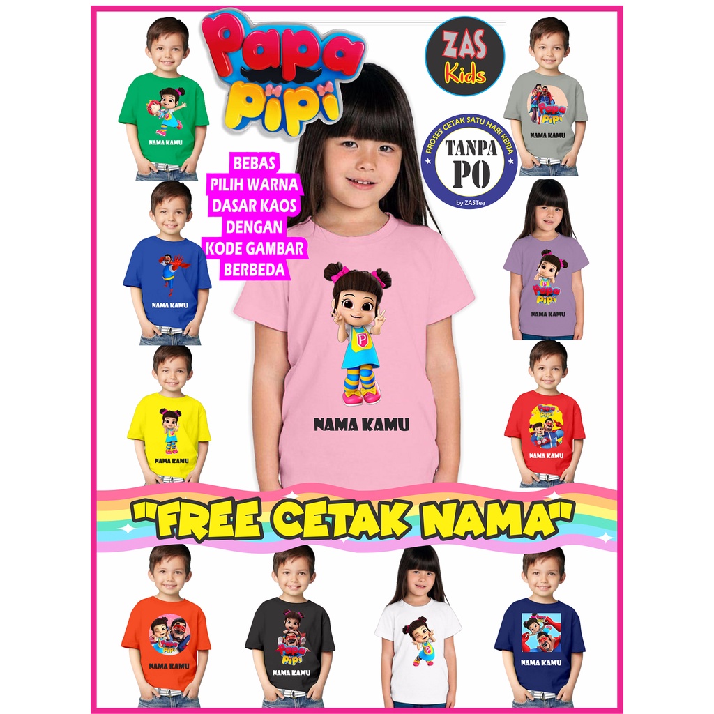 PAPA PIPI ZOLA Children's T-shirt with Many Motifs, Free Print Names ...