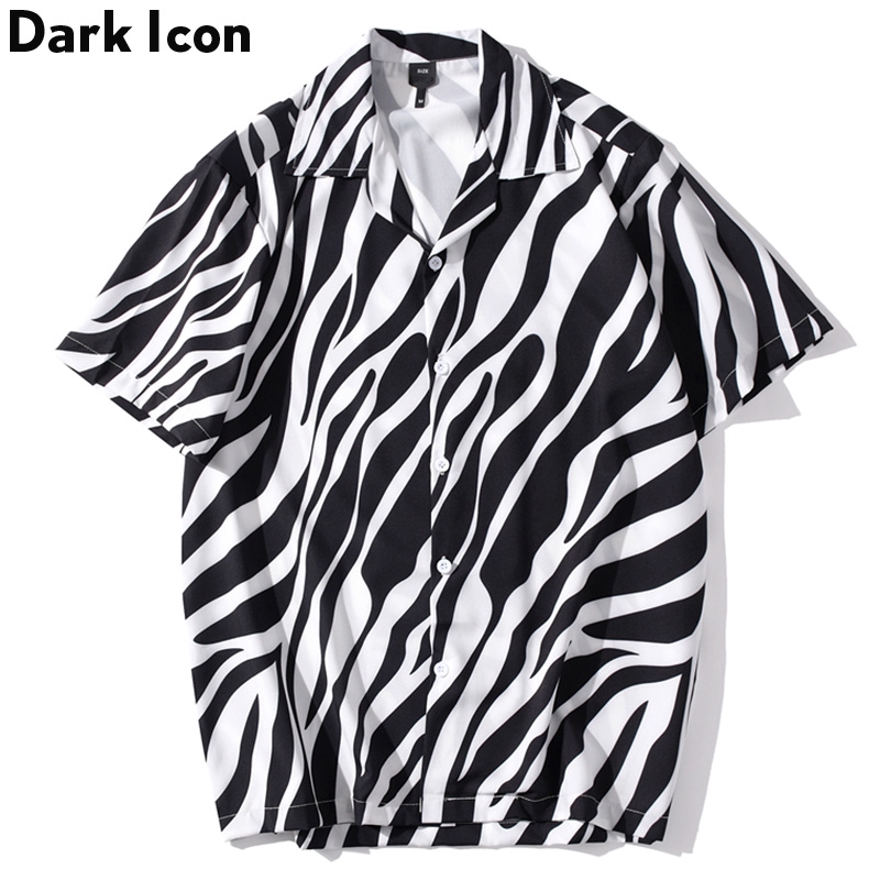 Dark Icon Zebra Print Street Fashion baju ootd lelaki style Turn-down ...