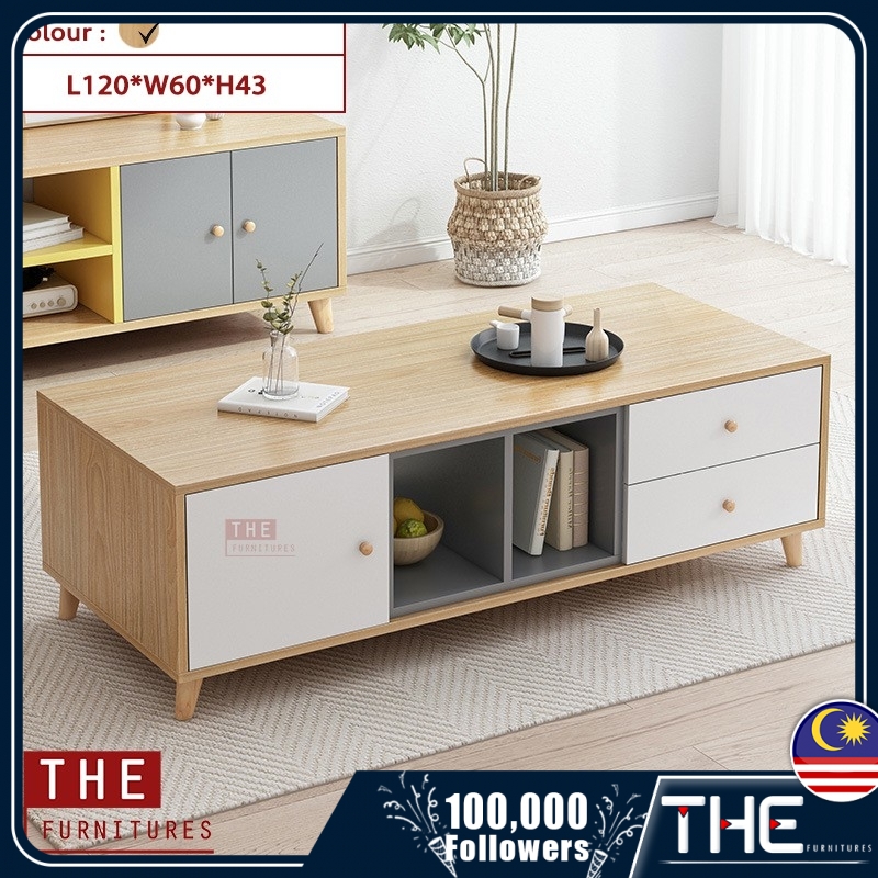 THE Multi Compartments Coffee Table Side Table With Solid Wood Legs ...