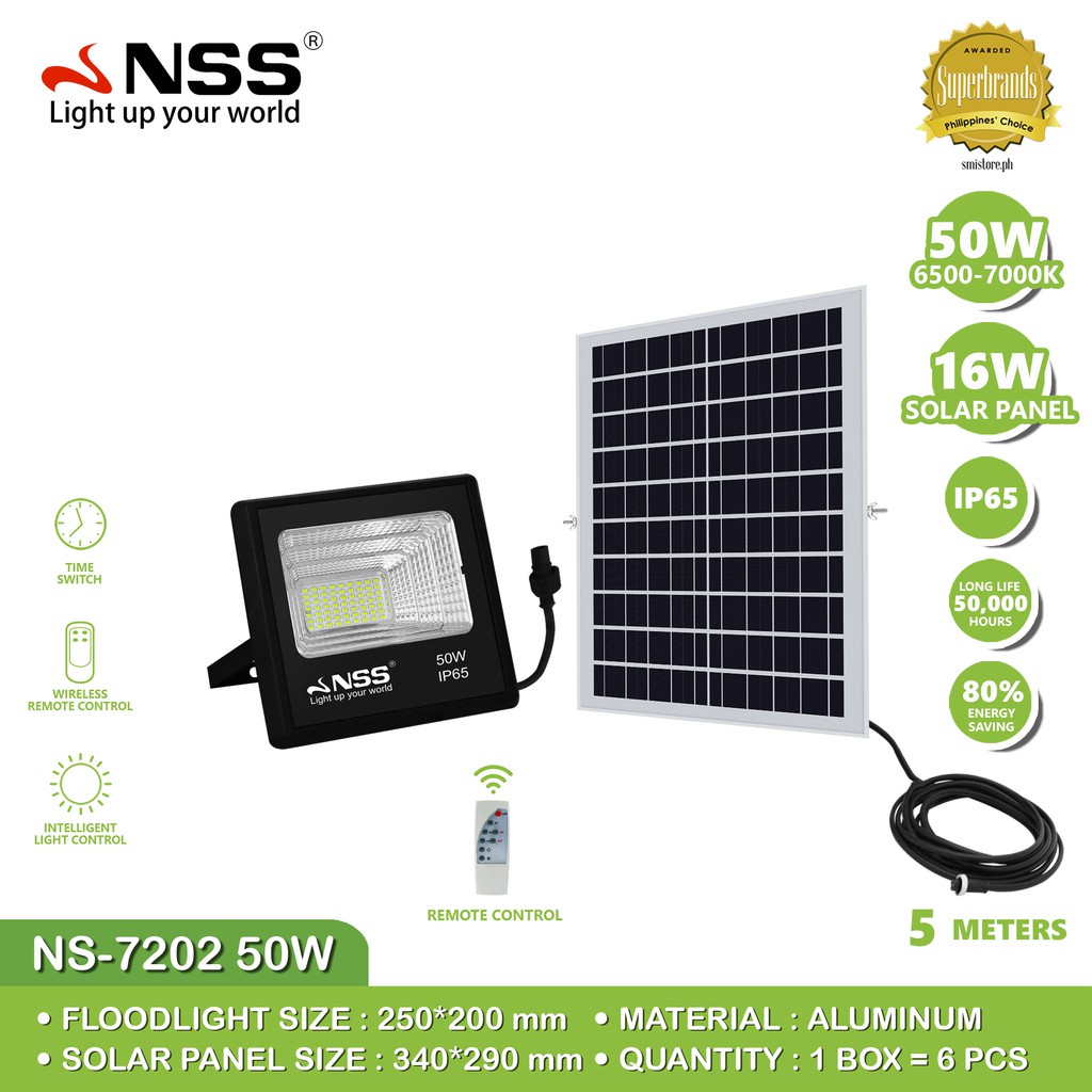 Nss 50W Solar panel and LED flood light with wireless remote control ...