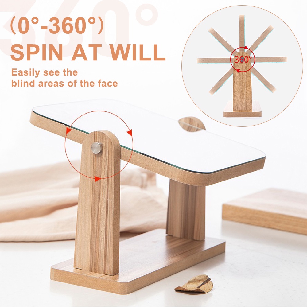 DC 360 Degree Rotating Face Mirror Minimalist Wooden Table Portable ...
