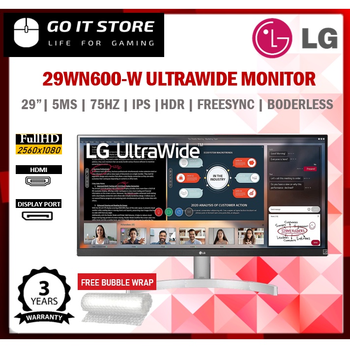 LG 29WN600-W 29" 5ms 75Hz UltraWide HDR FHD IPS Borderless FreeSync ...