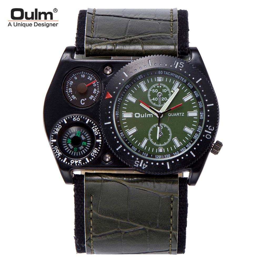 Oulm European radium fashion men's watch Compass Thermometer military ...
