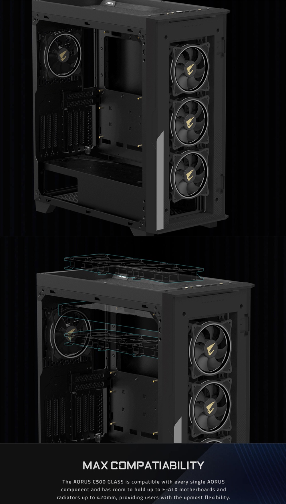 Gigabyte Aorus C500 Glass Mid Tower E-ATX PC Case RGB Desktop Chassis ...