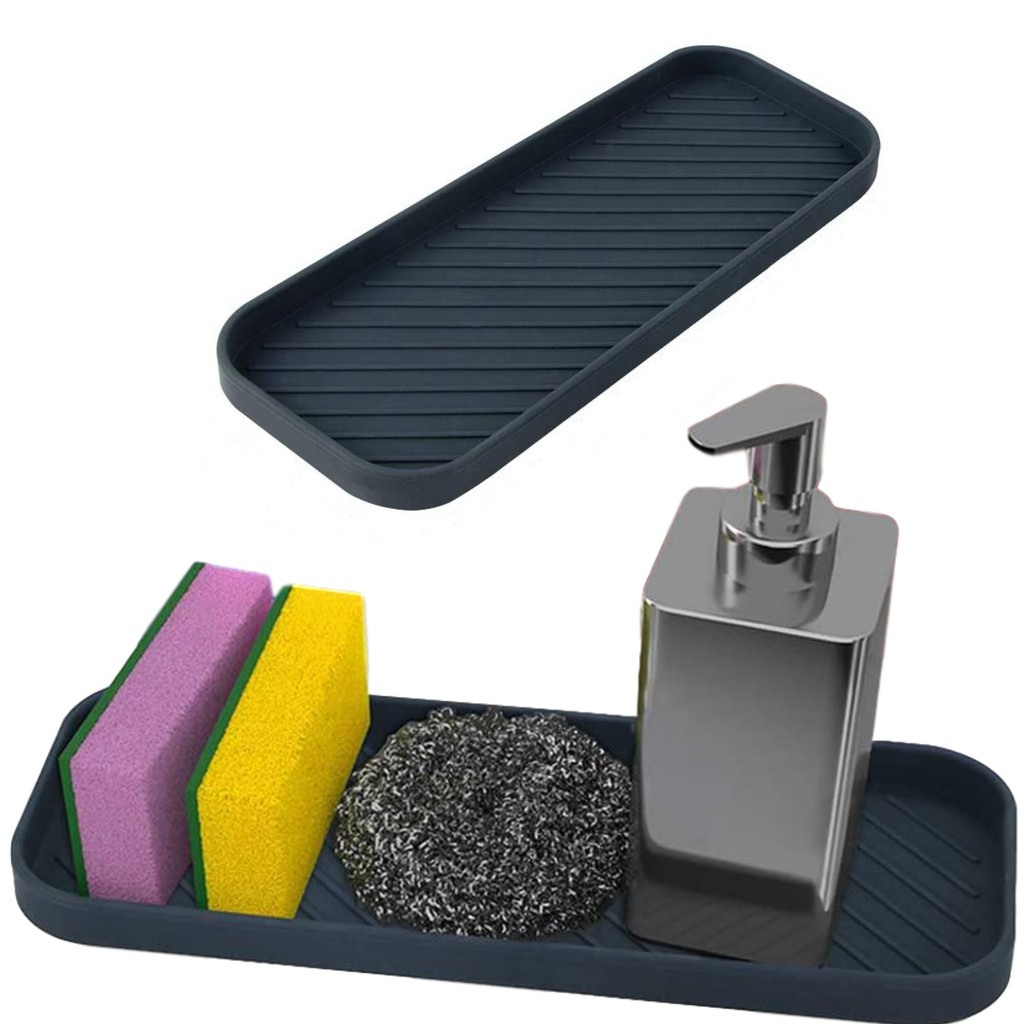 Kitchen Sink Organizer Sponge Tray, Non-Slip Silicone Sponge Holder ...