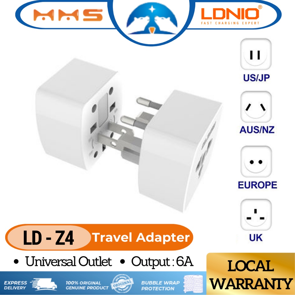 LDNIO Z4 6A Universal Plug Adapter with UK/EU/US/AU Pin & 2 Universal ...