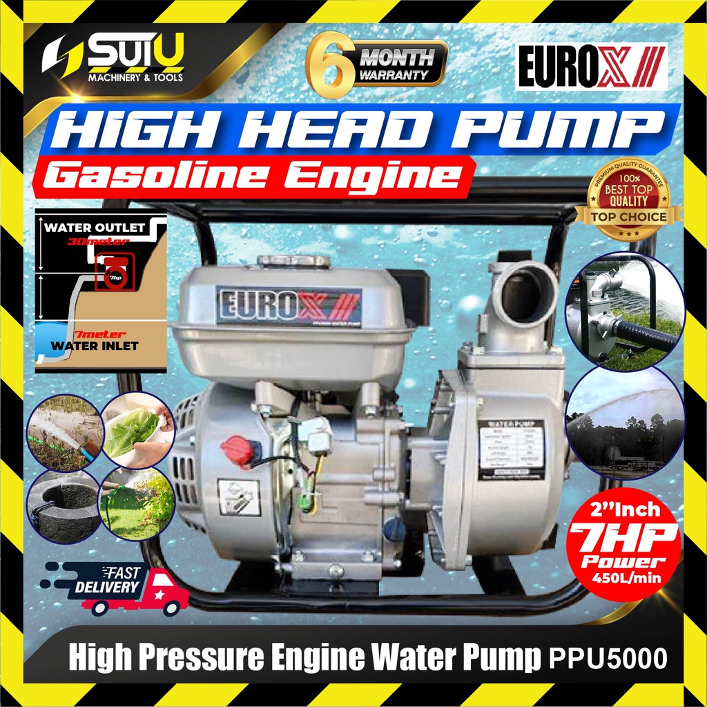 EUROX PPU5000 / PPU 5000 2'' 7HP 4-Stroke Gasoline Engine High Pressure Water Pump / Pam Air ...